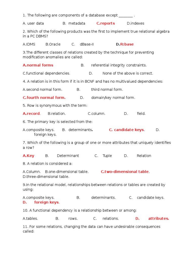 Dbms Mcqs | PDF | Relational Model | Databases