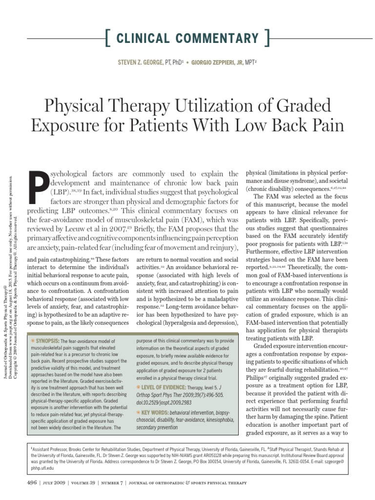 Physical Therapy Utilization of Graded Exposure For Patients With Low ...