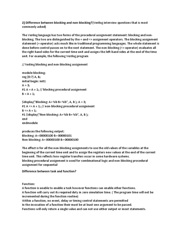 2) Difference Between Blocking and Non-Blocking? (Verilog Interview ... 2) Difference Between Blocking and Non-Blocking? (Verilog Interview ...