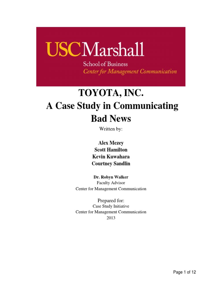 A Case Study in Communicating Bad News PDF | PDF | Toyota | Motor Vehicle