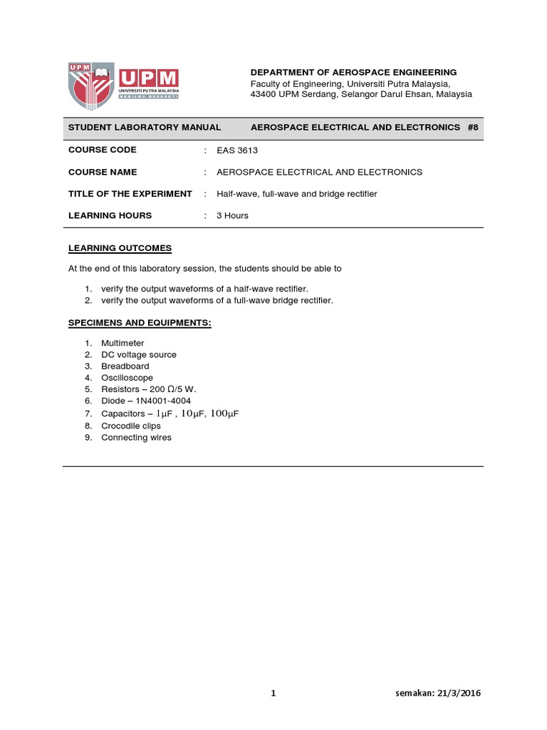 Lab Manual Exp 8 - Rectifier | PDF | Rectifier | Direct Current
