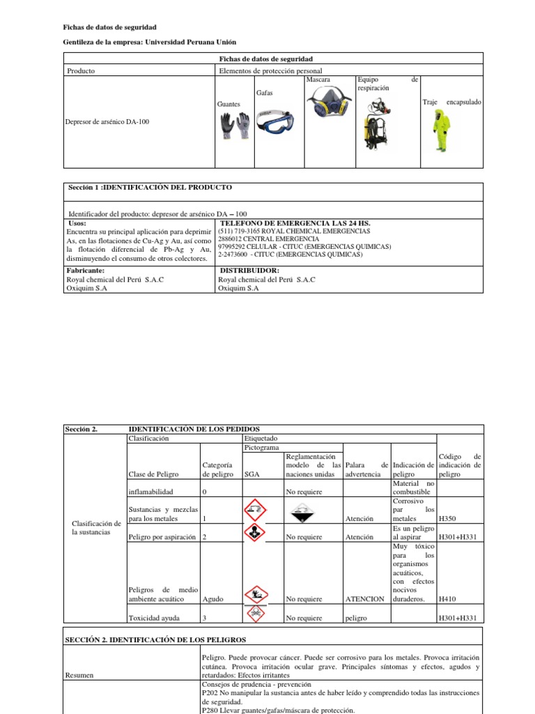 Fichas de Datos de Seguridad | PDF | Toxicidad | Arsénico