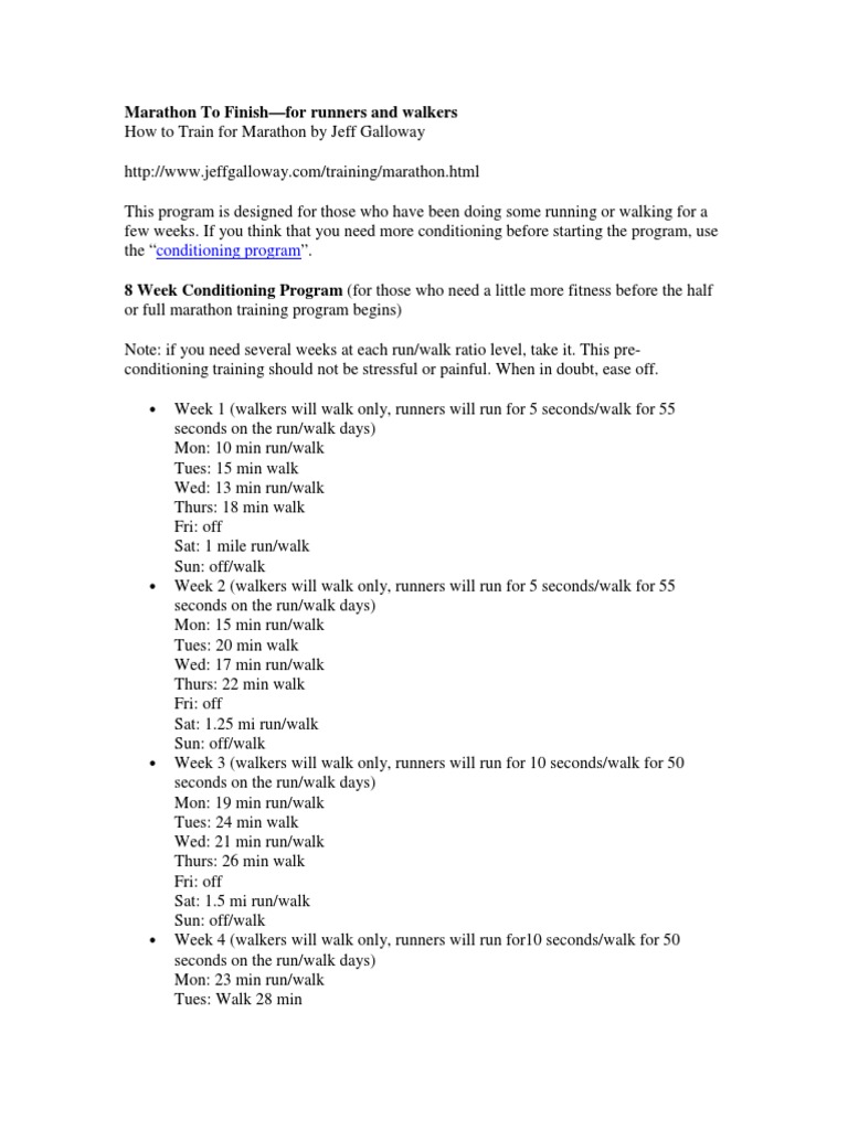 Jeff Galloway Marathon Training Plan | PDF | Marathon | Running