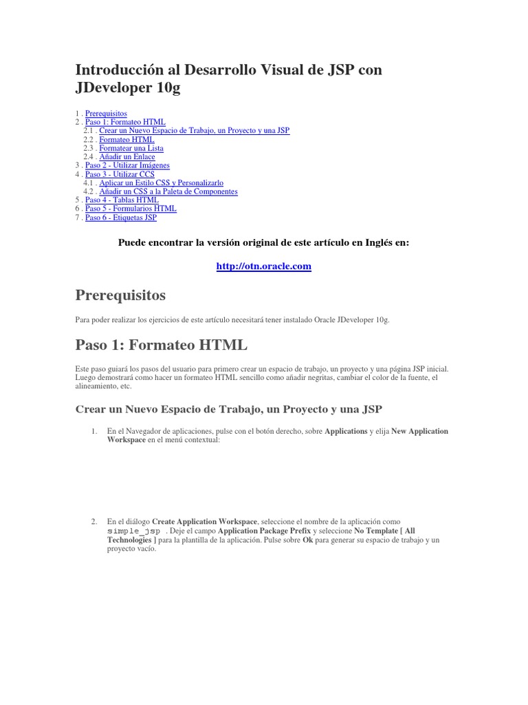 Introducción Al Desarrollo Visual de JSP Con JDeveloper 10g | PDF | HTML | Páginas del servidor Java