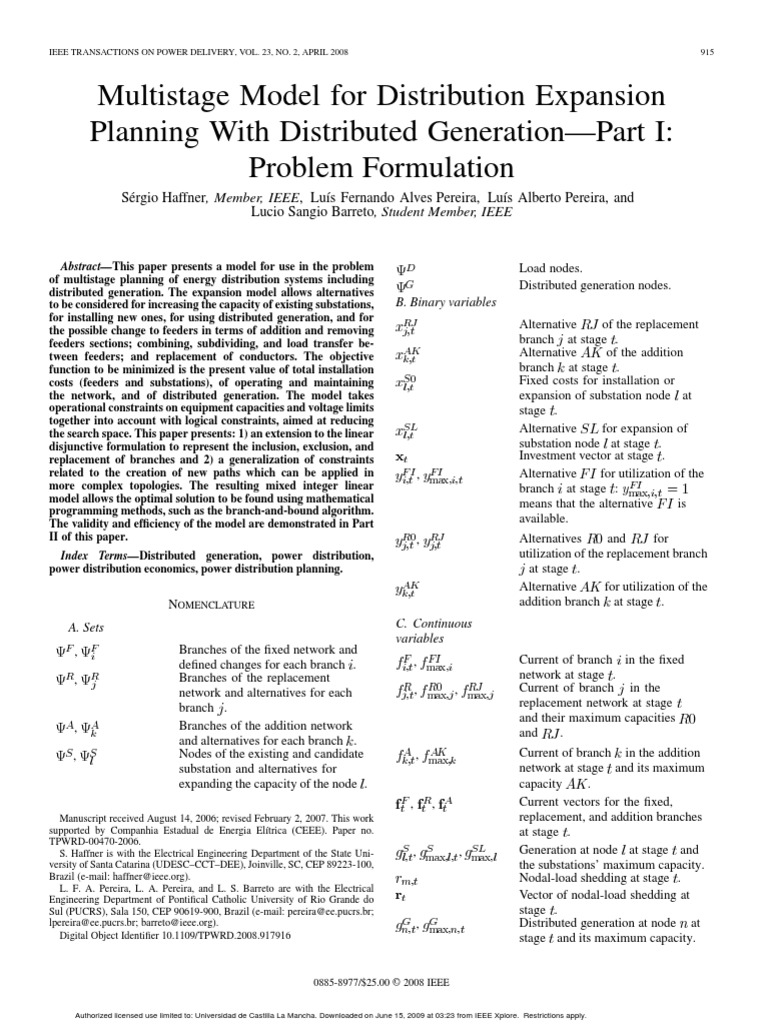 Haffner Et Al. - 2008 - Multistage Model For Distribution Expansion Planning With Distributed ...
