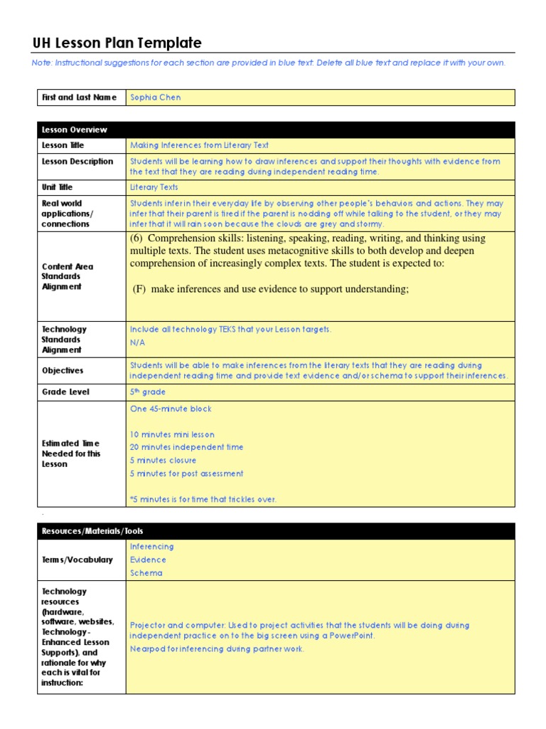Inference Lesson Plan for 5th Grade | PDF | Reading Comprehension ...