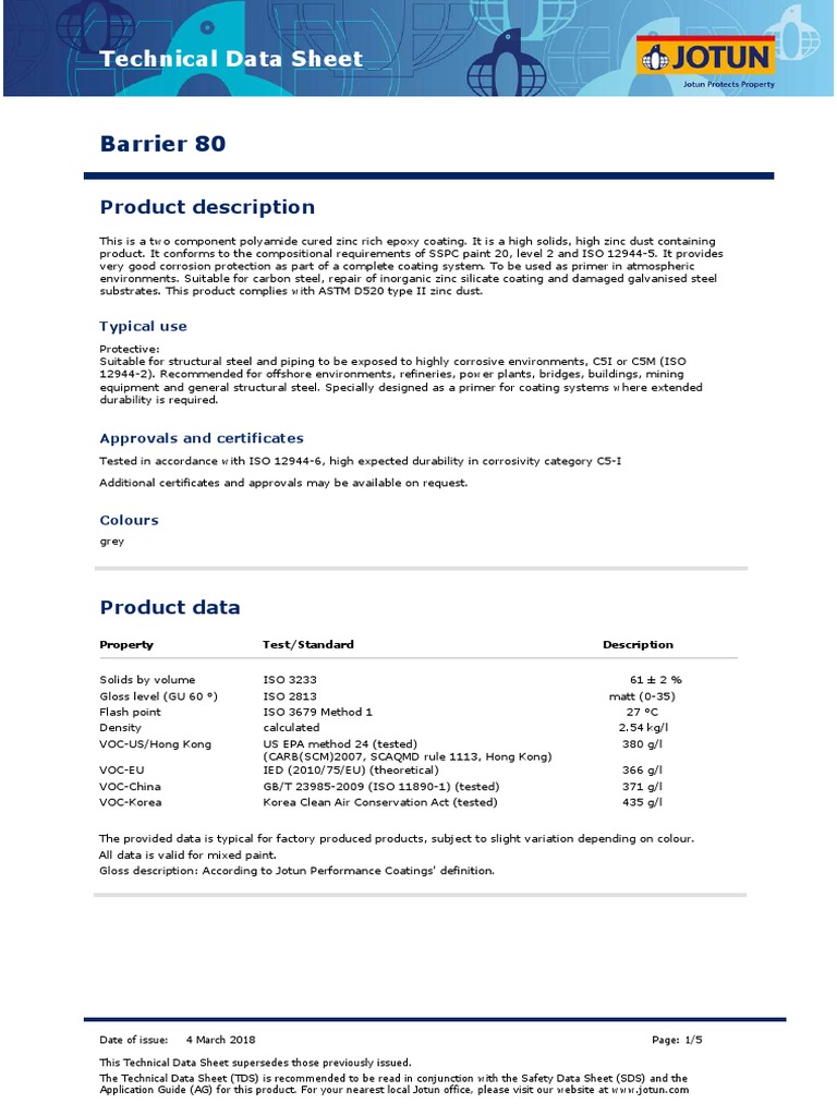Barrier 80 Technical Data Sheet | Paint | Corrosion