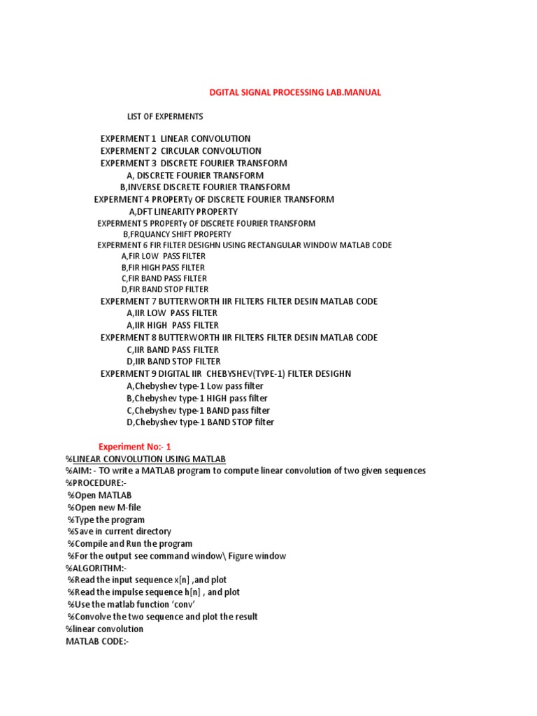 Dgital Signal Processing Lab - Manual | PDF | Discrete Fourier Transform | Filter (Signal ...
