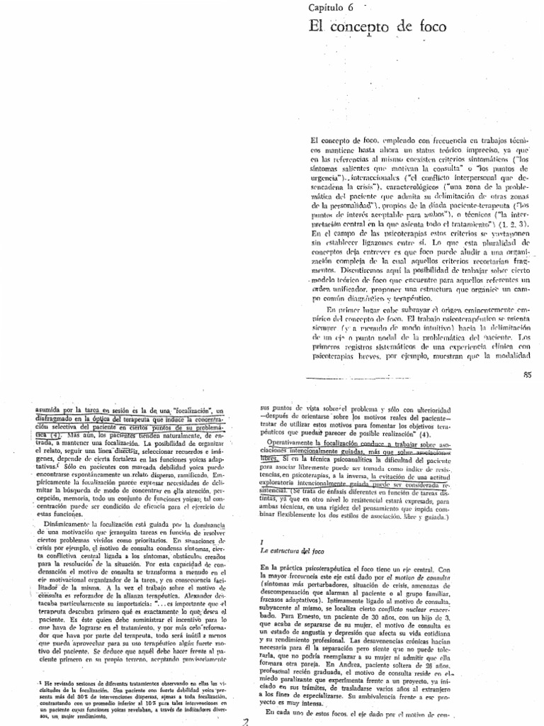 Concepto de Foco en Psicoterapia | PDF | Psicoanálisis | Psicoterapia