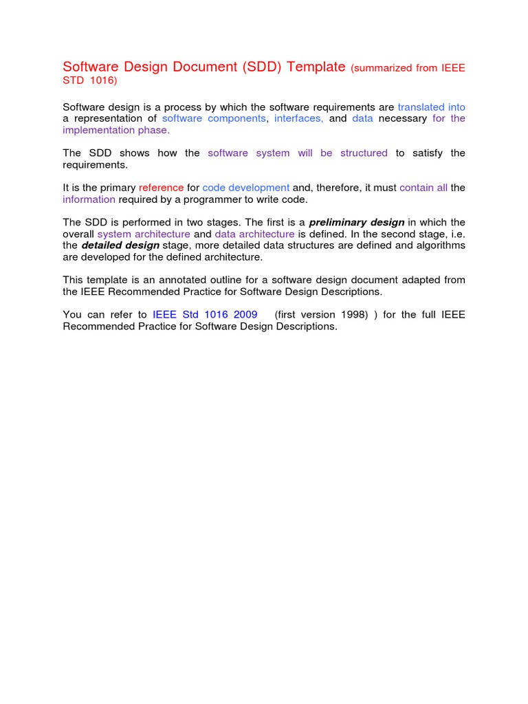 Software Design Document Sdd Template For The Implementation Phase