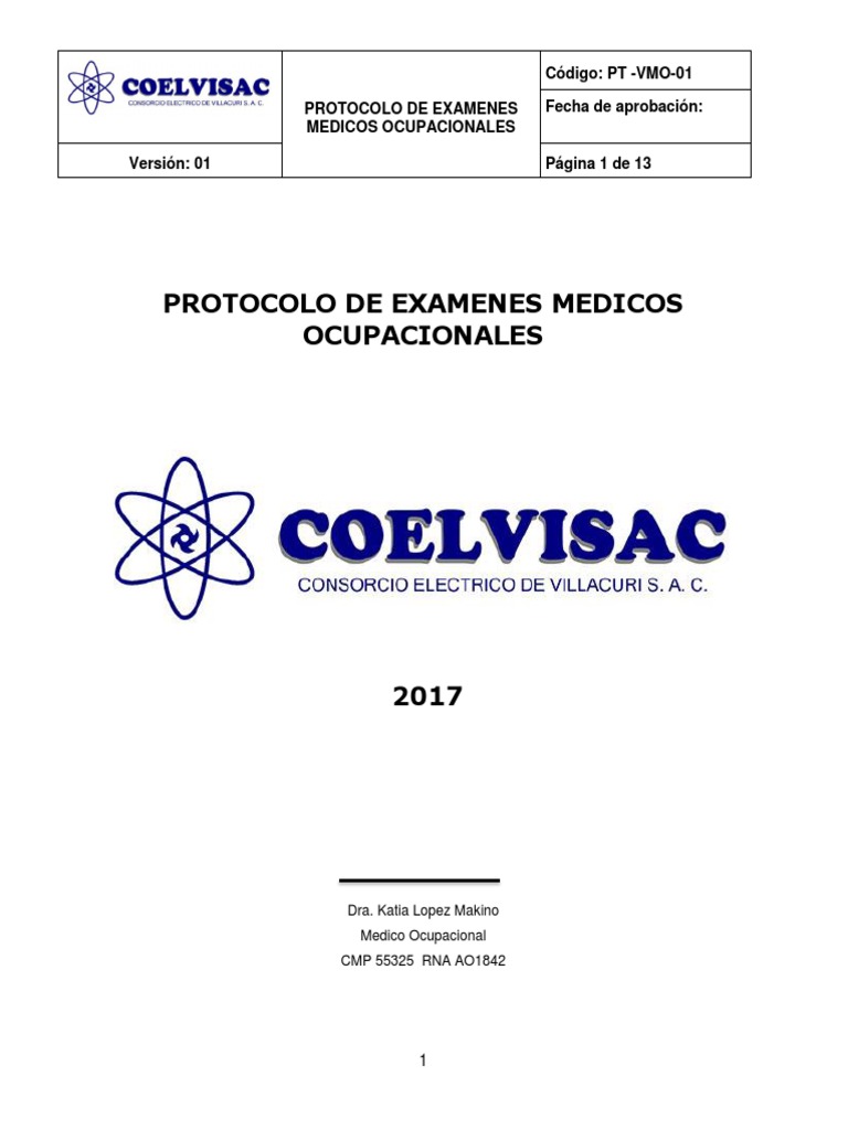 Protocolo Emo 2017 Coelvisac | PDF | Prueba (evaluación) | Seguridad y salud ocupacional