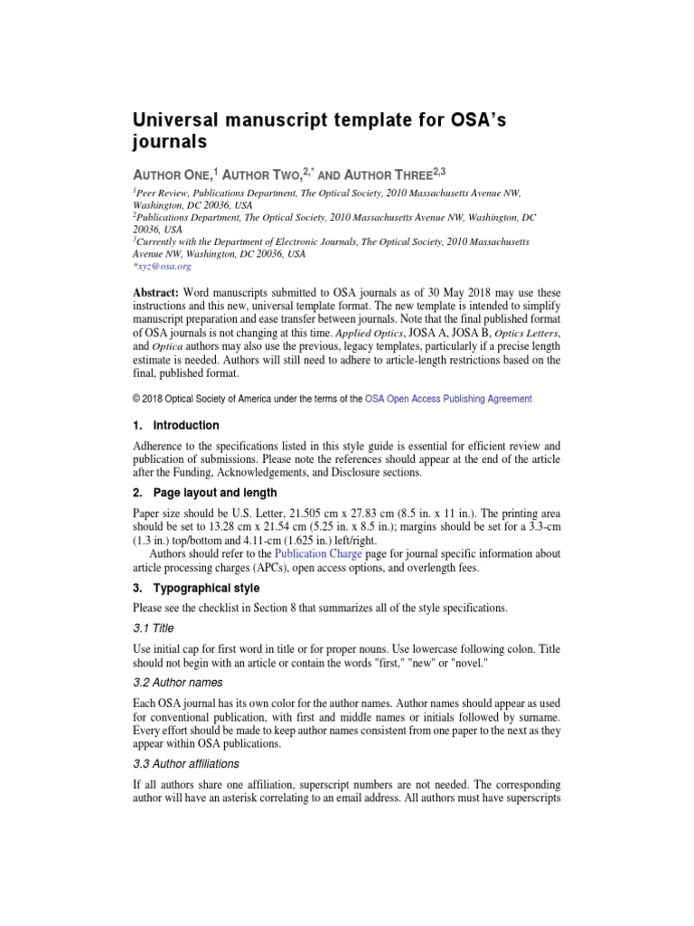 Universal Manuscript Template For OSA's Journals: A O, A T, A T | PDF ...