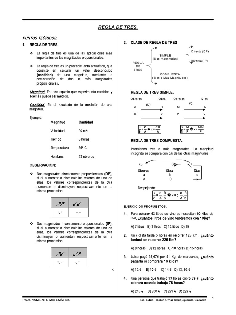 Regla de Tres | PDF | Cantidades fisicas | Enseñanza de matemática