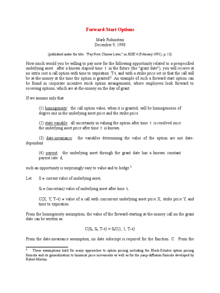 Forward Start Options | PDF | Moneyness | Option (Finance)