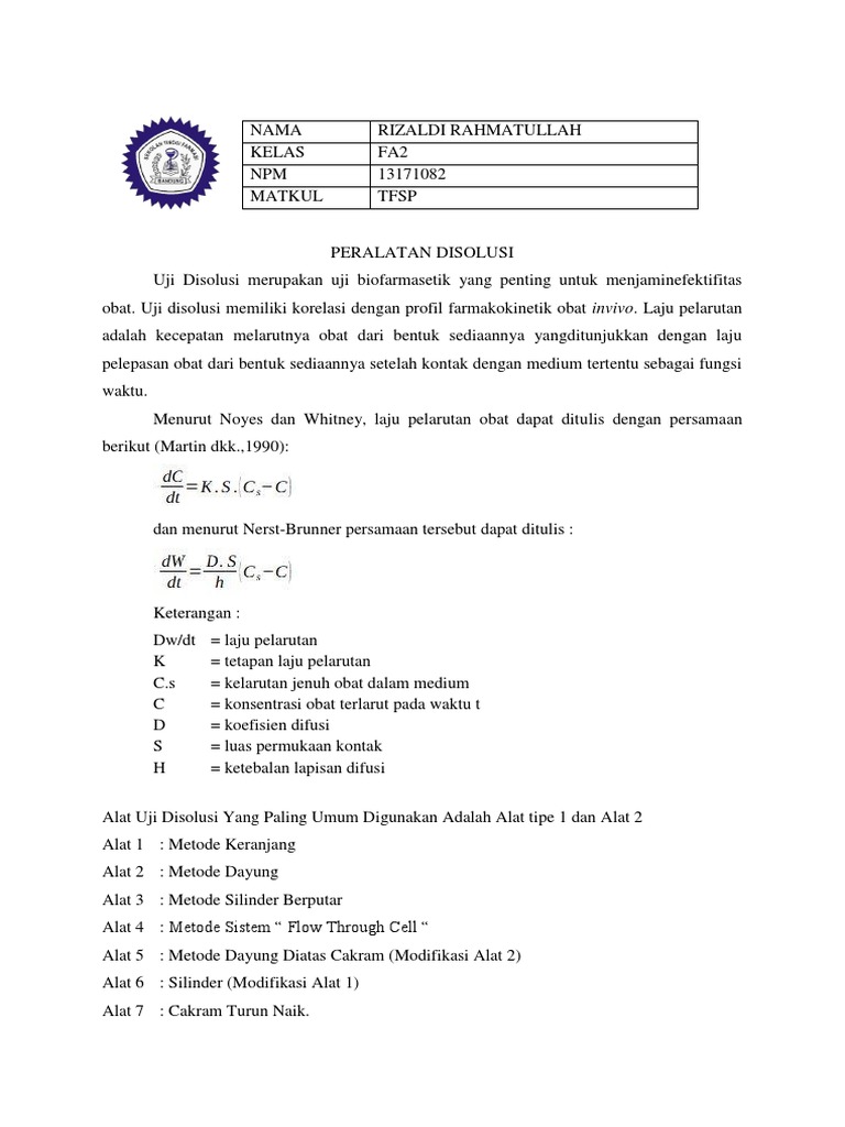 Alat Disolusi | PDF