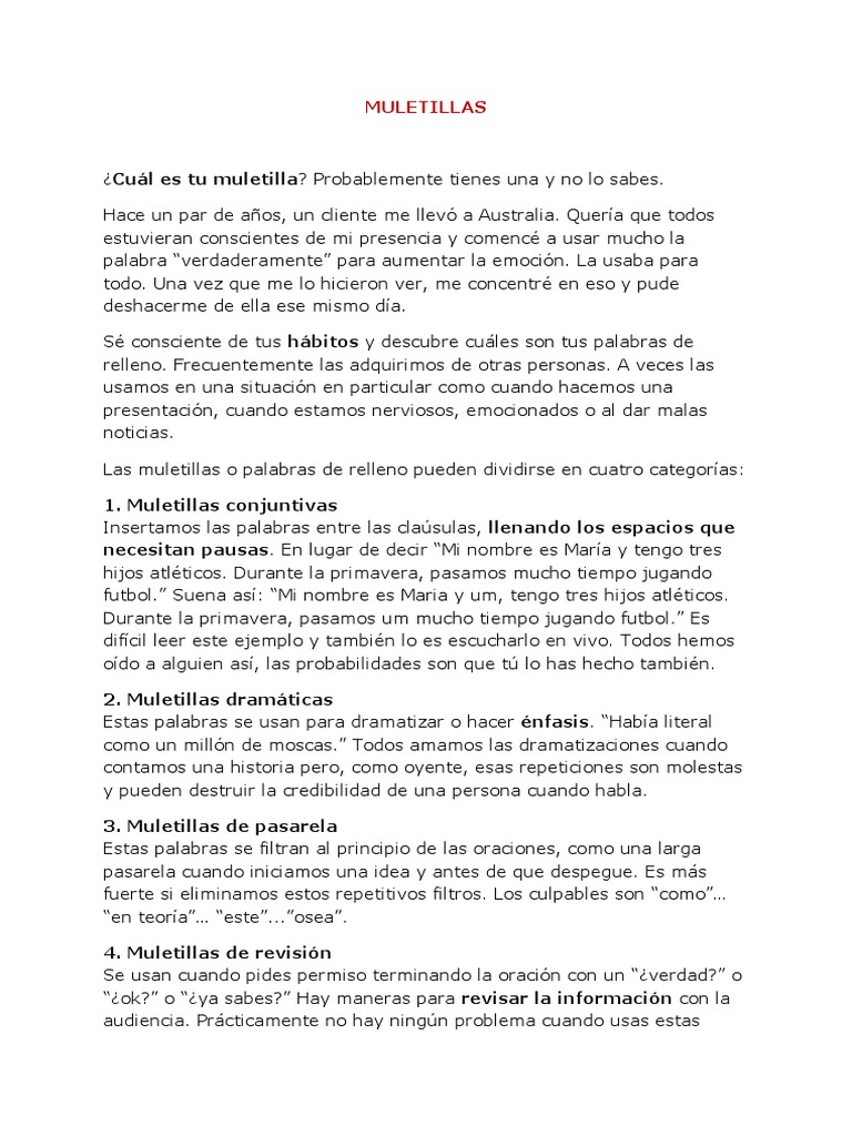 Tipos y ejemplos de muletillas en el habla | PDF