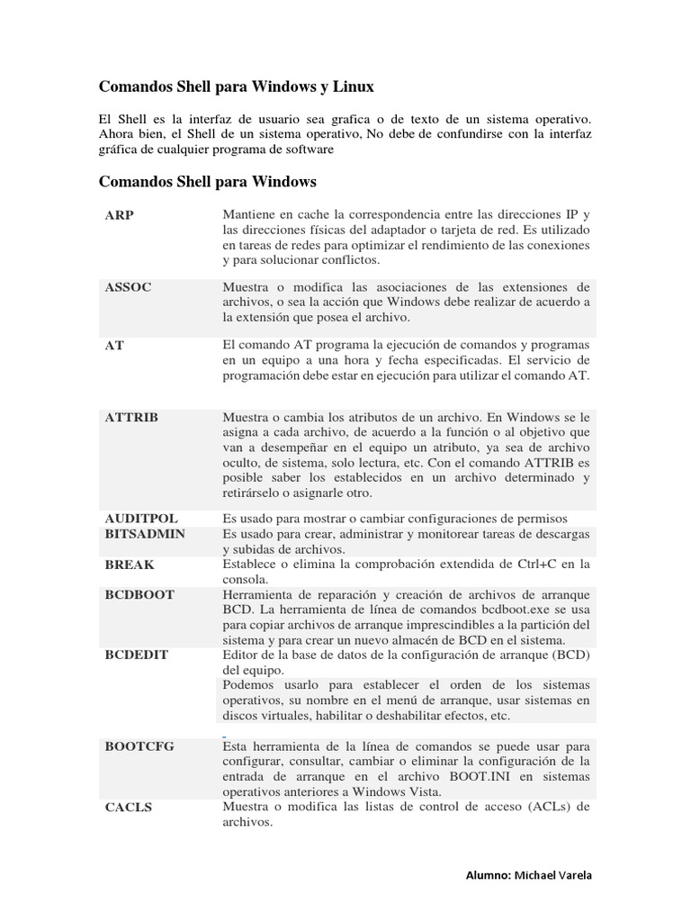 Comandos Shell para Windows y Linux | PDF | Interfaz de línea de comando | Archivo de computadora