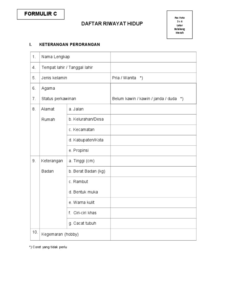 Formulir C - DRH CPNS 2018 BPPT | PDF