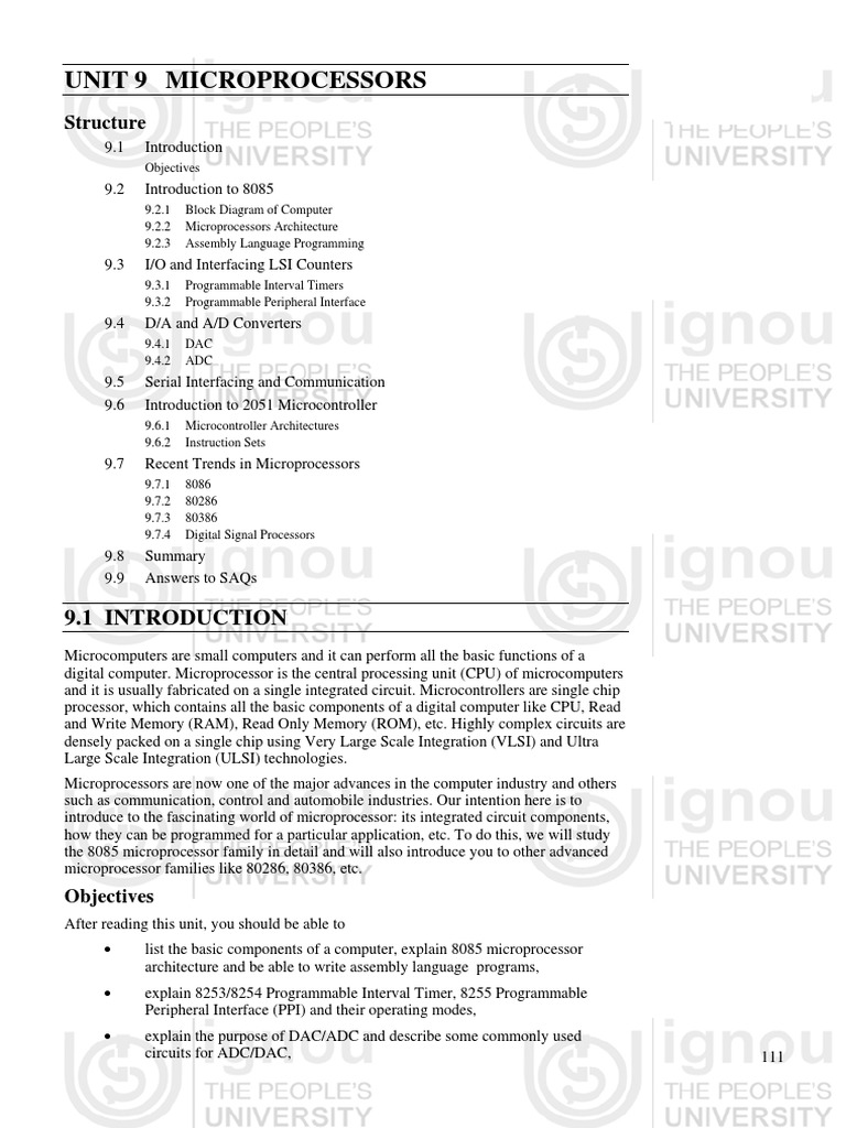 Unit 9 Microprocessors: Structure | PDF | Central Processing Unit | Input/Output