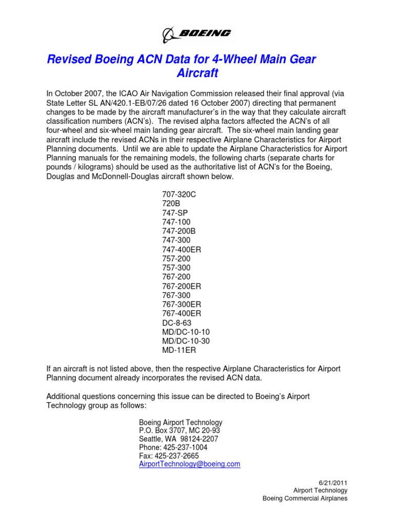 Revised ACN Data for Boeing Aircraft | PDF | Industries | Boeing