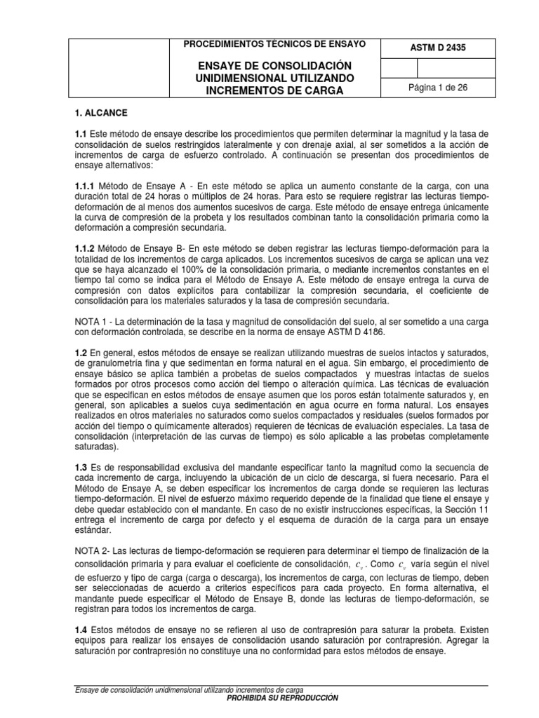 ASTM D 2435 (Consolidación) | Aluminio | Agua