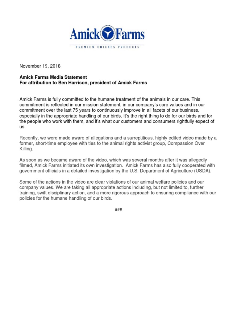 Amick Farms Response - Nov 19 20181 | PDF