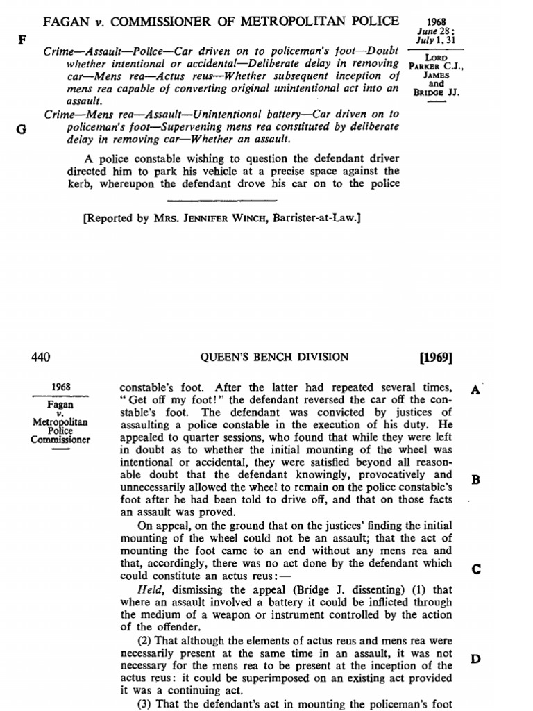 Fagan v. Commissioner of Metropolitan Police | PDF