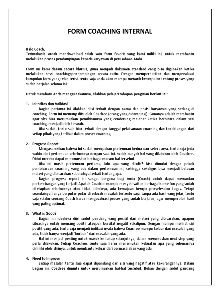 Form Coaching Internal | PDF | Karier & Perkembangan | Pengembangan Diri
