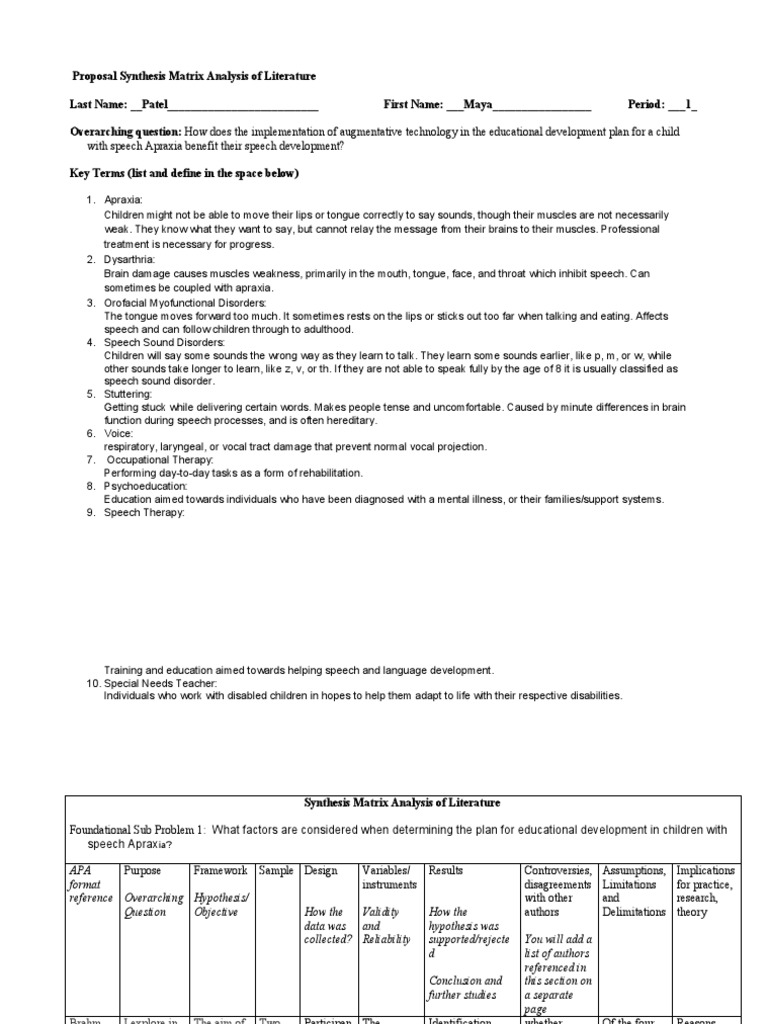Proposal Synthesis Matrix Analysis of Literature | PDF | Inclusion ...