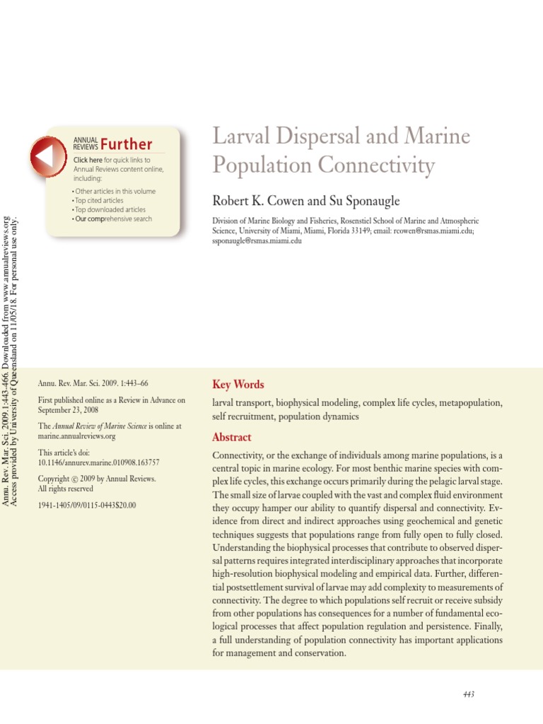 Larval Dispersal and Marine Population Connectivity: Further | PDF ...