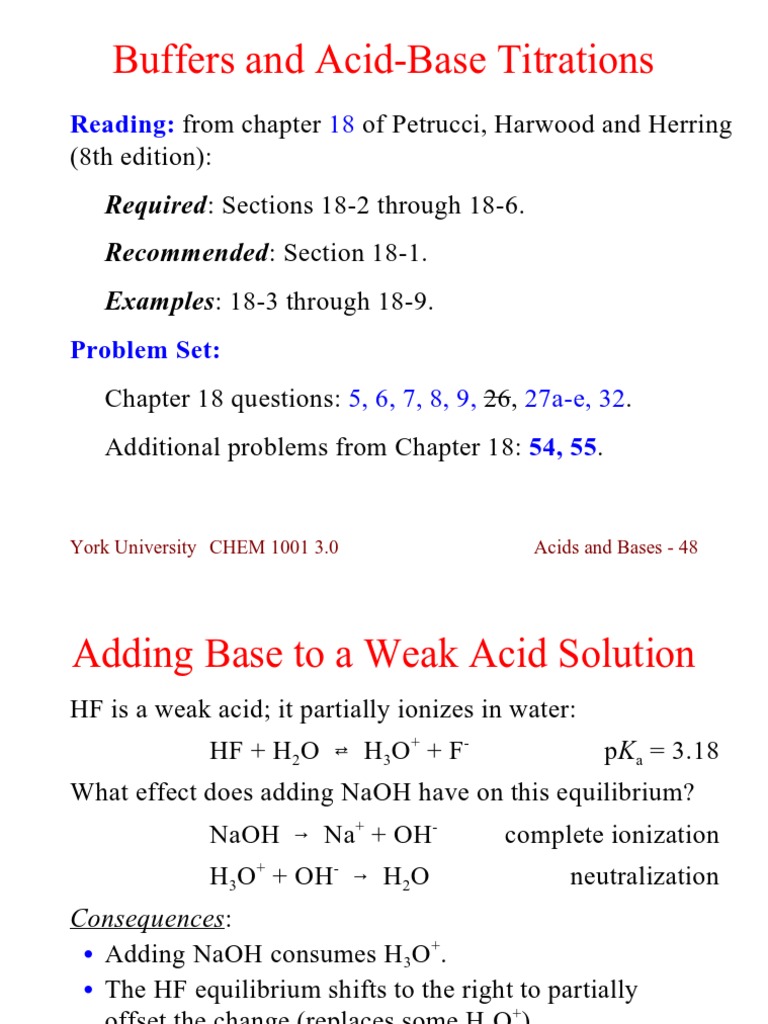 CHEM1001 Acid Base Part 2 | PDF | Buffer Solution | Acid Dissociation Constant