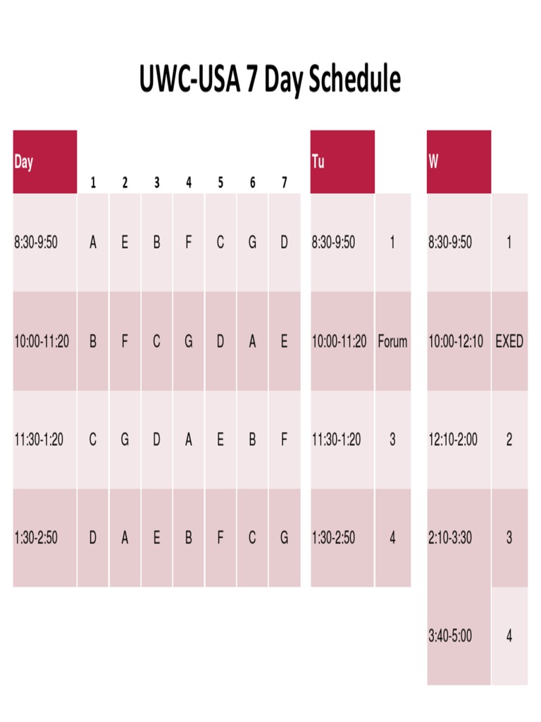 UWC-USA 7 Day Class and After-Class Schedules | PDF