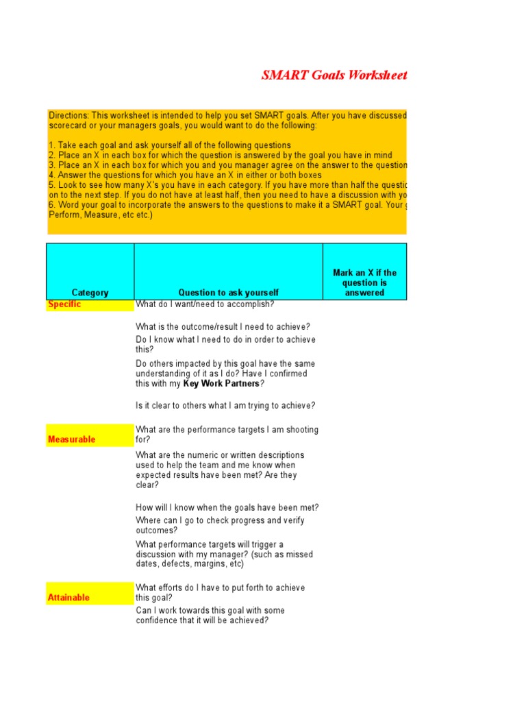 Set SMART Goals with This Worksheet | PDF | Goal | Question