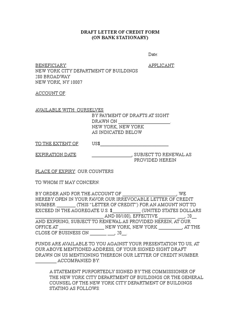 Letter of Credit Form (1) | Letter Of Credit | Virtue