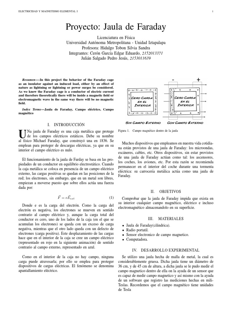 Proyecto Jaula de Faraday PDF | Descargar gratis PDF | Electricidad | Electrón