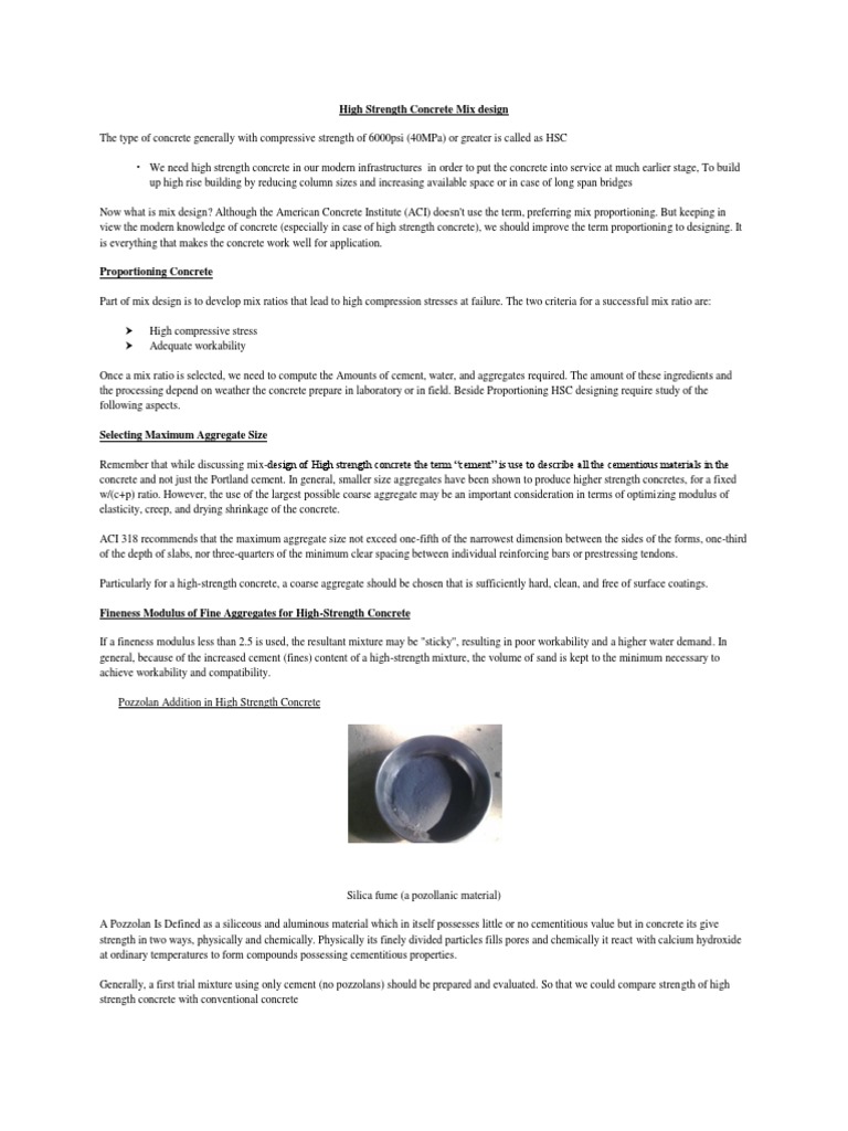 High Strength Concrete Mix Design | PDF | Concrete | Strength Of Materials