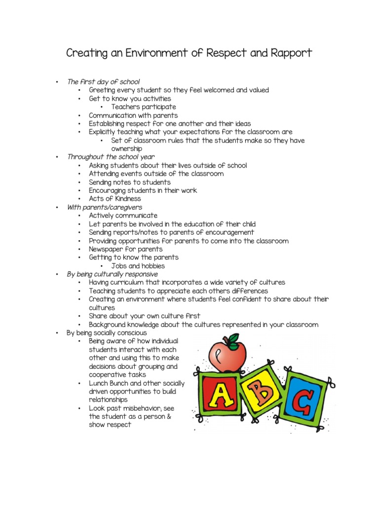 Creating An Environment of Respect and Rapport | PDF | Self-Improvement