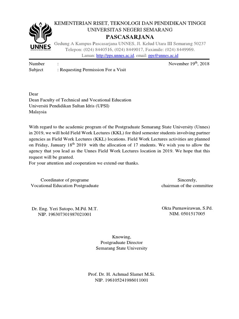 Surat Permohonan Ke UPSI Dan KBRI | PDF | Educational Institutions | Universities And Colleges