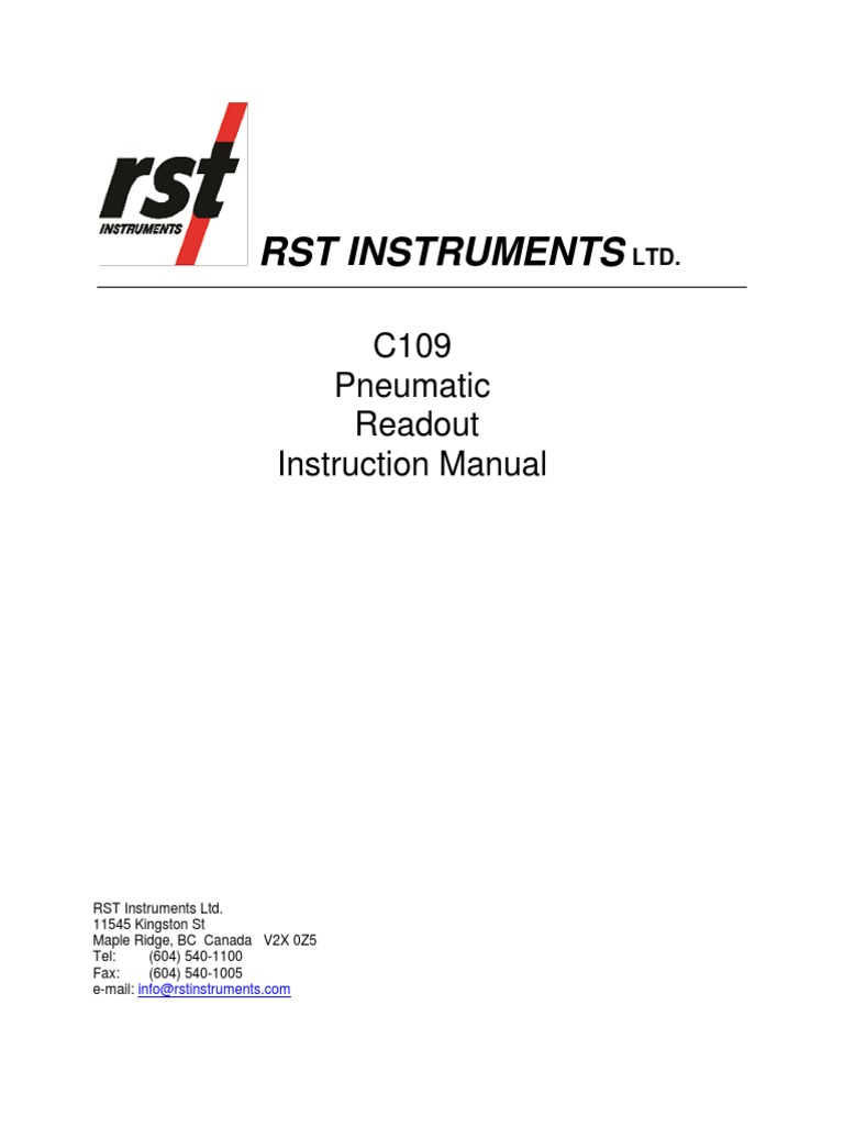 RST Instruments: C109 Pneumatic Readout Instruction Manual | PDF ...