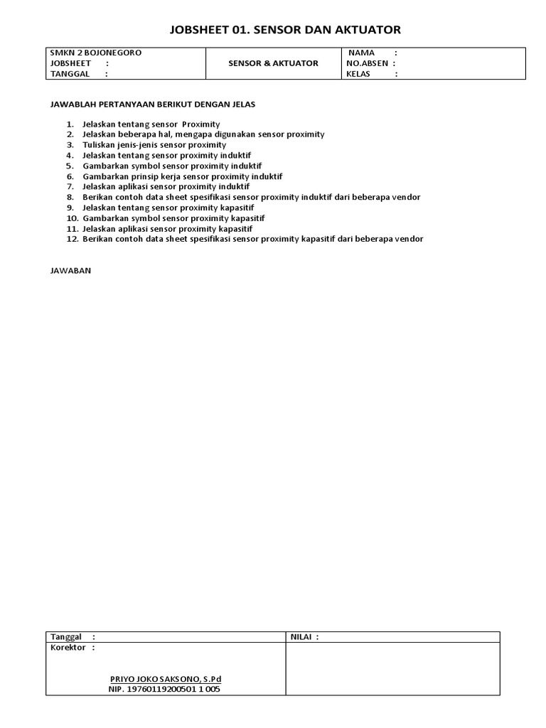 JOBSHEET 01 Sensor & Aktuator | PDF