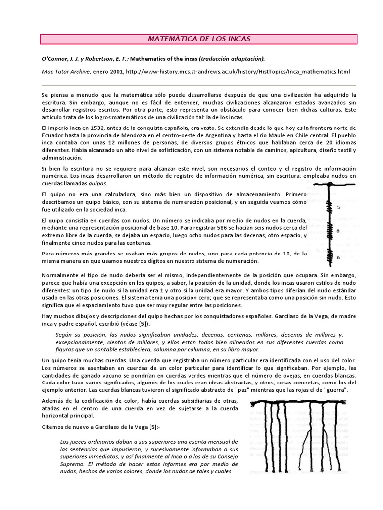 Matematica inca-MacTutor PDF | PDF | Imperio Inca | Enseñanza de matemática