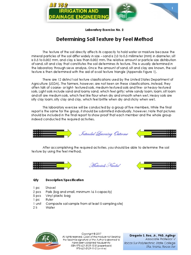 AE 152 Lab 2 - Determining Soil Texture | PDF | Landscape Architecture ...