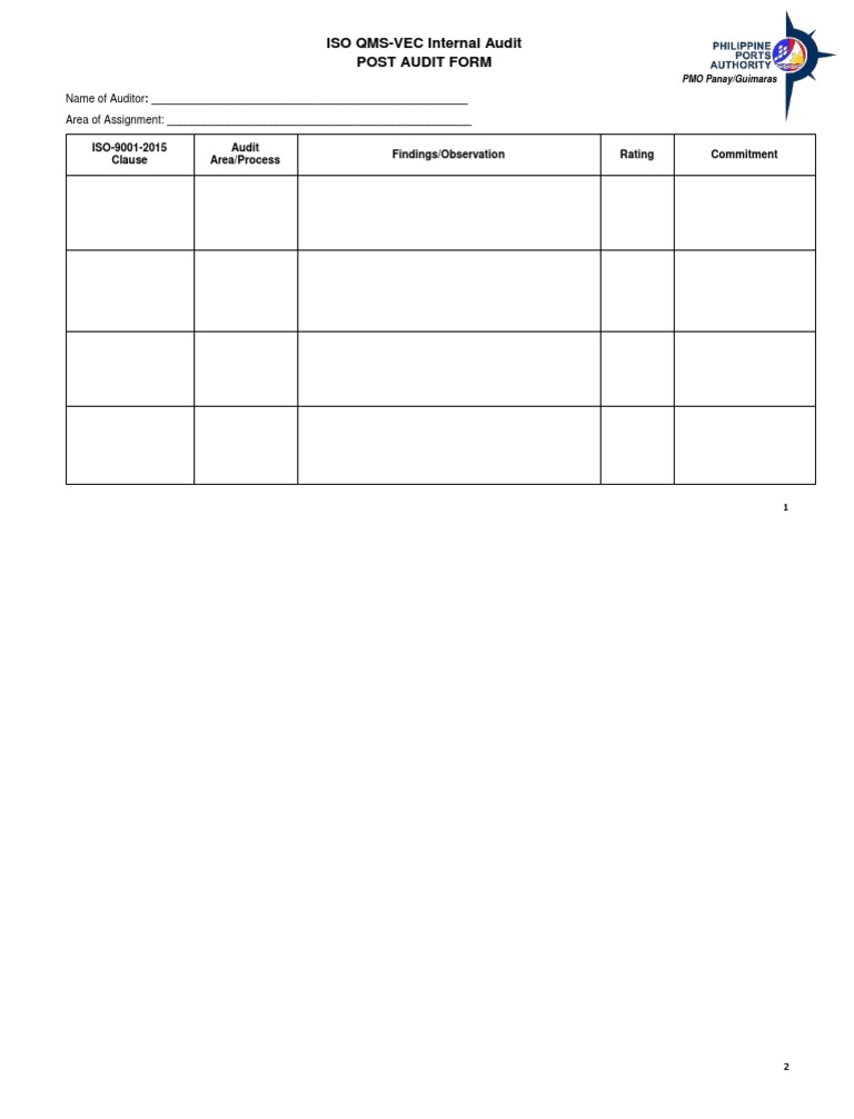 Post Audit Form | PDF