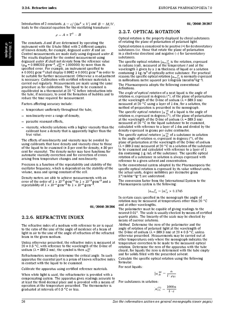Specific Optical Rotation and Refractive Index | PDF | Refractive Index ...