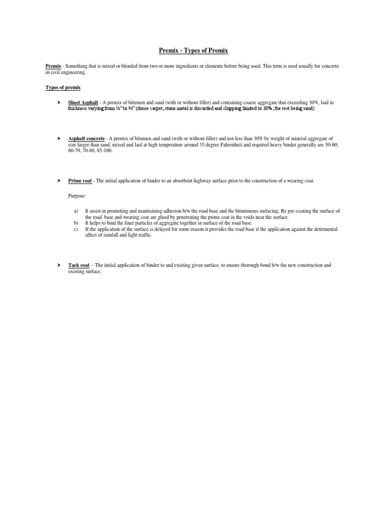 Types of Premix in Road Construction | PDF | Technology & Engineering