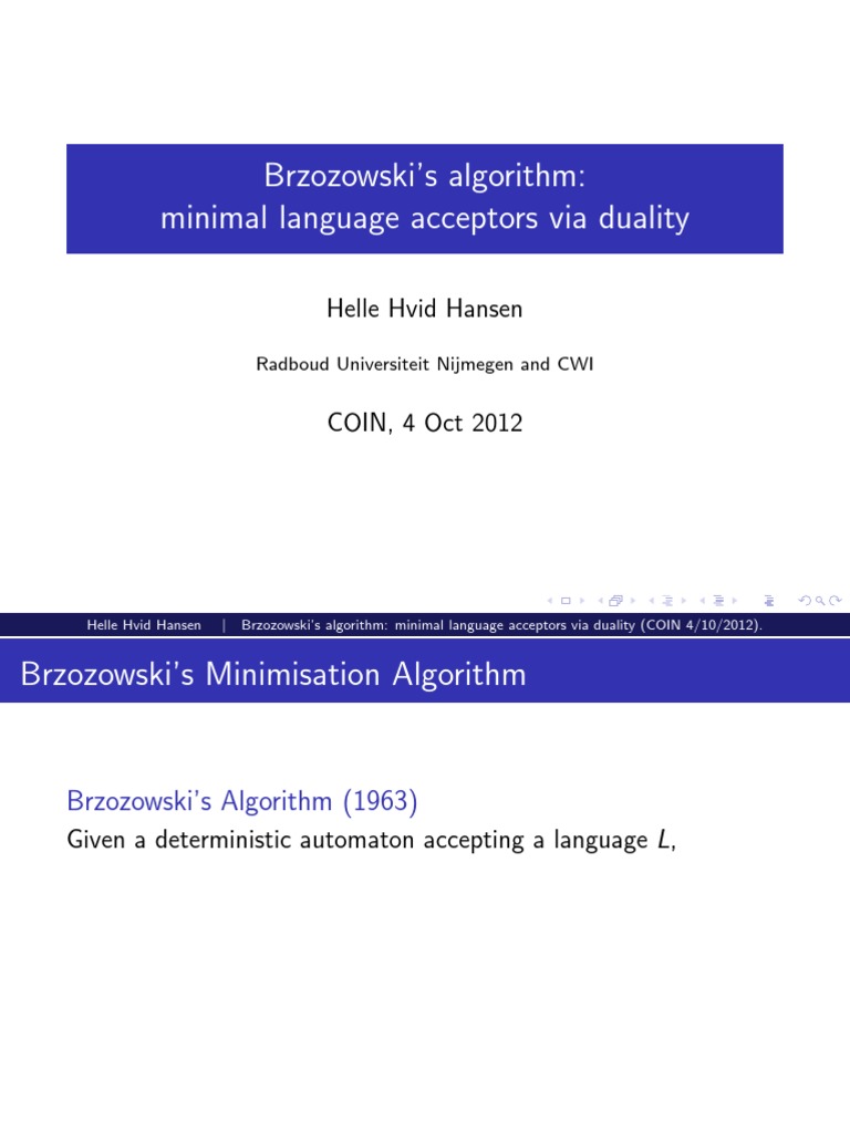 Brzozowski's Algorithm: Minimal Language Acceptors Via Duality | PDF