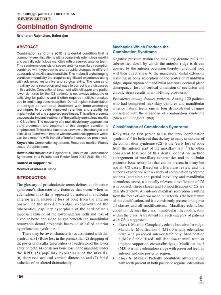 Understanding Combination Syndrome in Dentistry | PDF | Dental Implant ...
