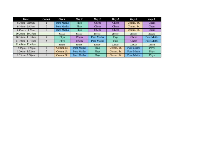 Form 6 Timetable Example 2025 | PDF | Wellness