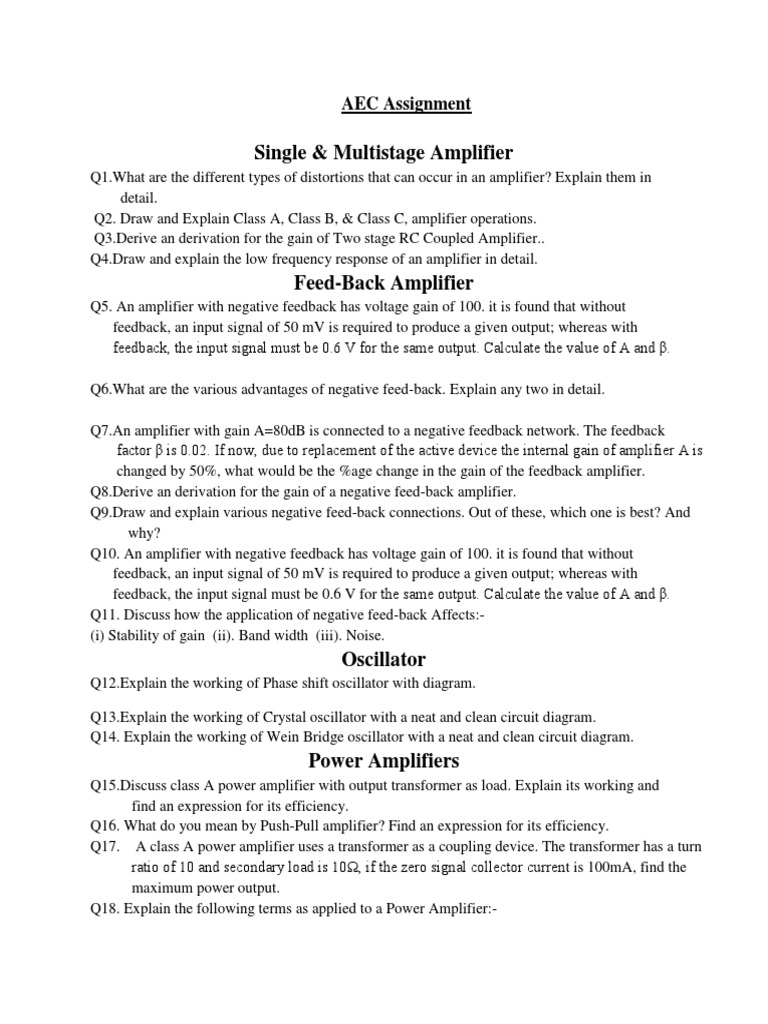 Single & Multistage Amplifier: AEC Assignment | PDF | Amplifier | Operational Amplifier