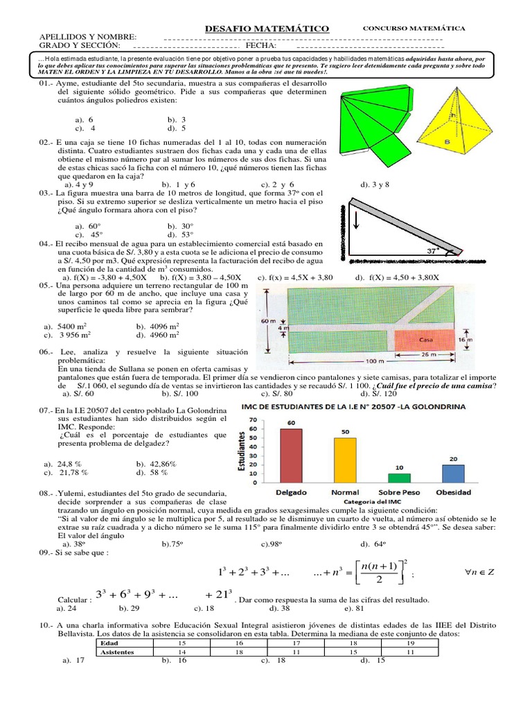 Prueba Matematica-5to Sec - Concurso | PDF | Enseñanza de matemática